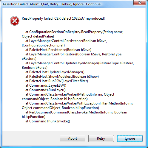 Layer Manager Error Message - AutoCAD Bugs, Error Messages & Quirks - AutoCAD Forums