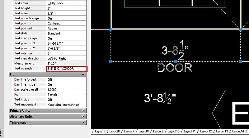 Fraction Format With Dimension Text Override AutoCAD 2D Drafting 