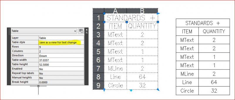Modify Text Height In Tables AutoCAD 2D Drafting Object Properties 
