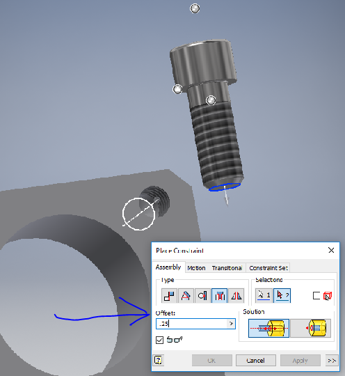 Newbee, How to show a threaded part partially inserted into another ...