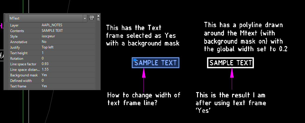 Mtext Frame Change Line Width Of Text Frame AutoCAD 2D Drafting 