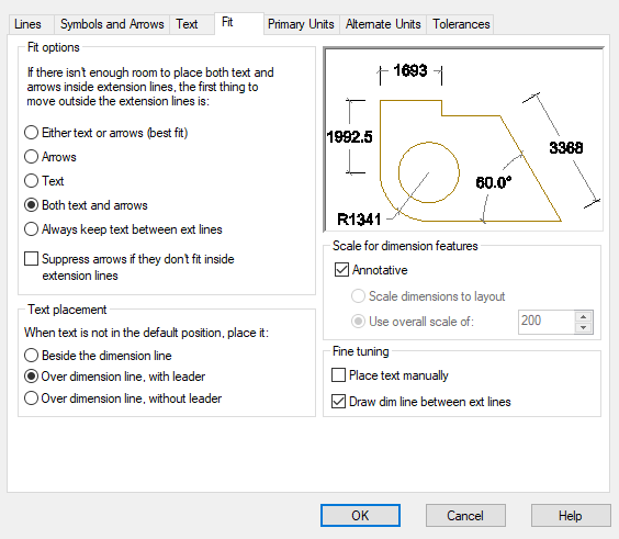 Dimension Extension Line Length Autocad 2d Drafting Object Properties And Interface Autocad