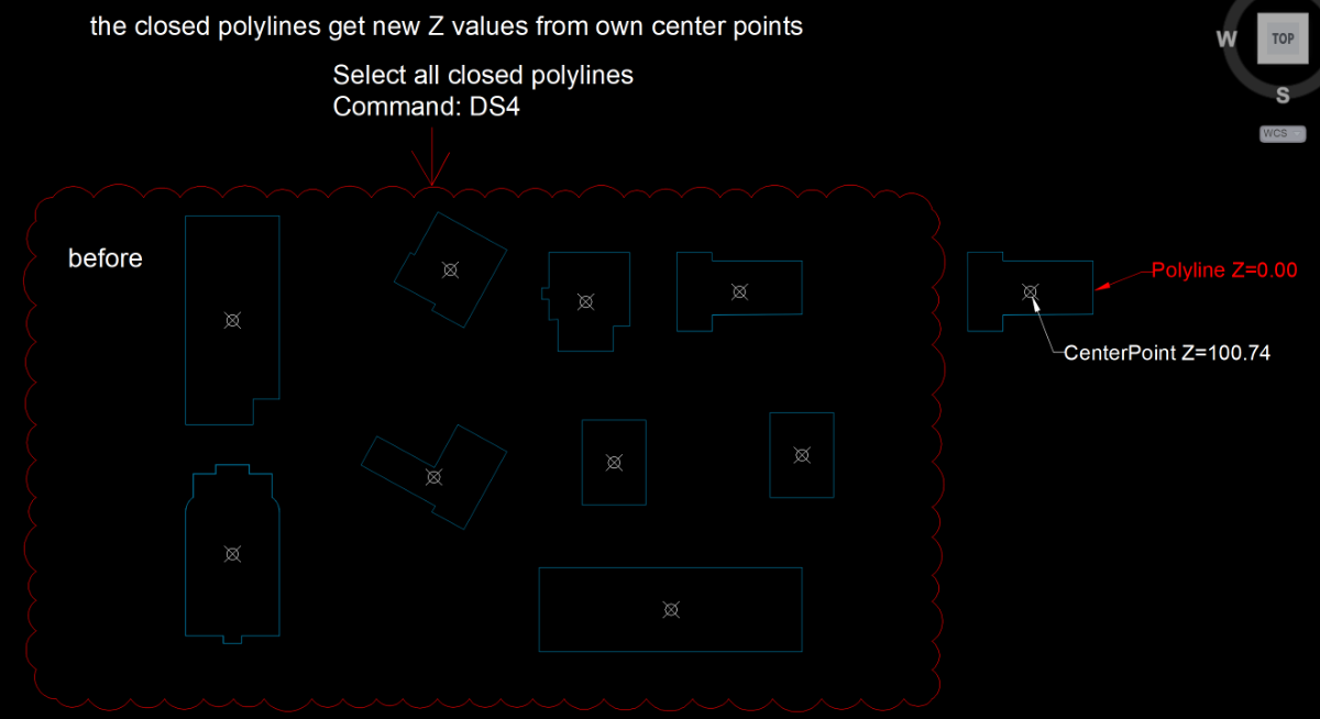 The Closed Polylines Get New Z Values From Own Center Points Autolisp Visual Lisp And Dcl 